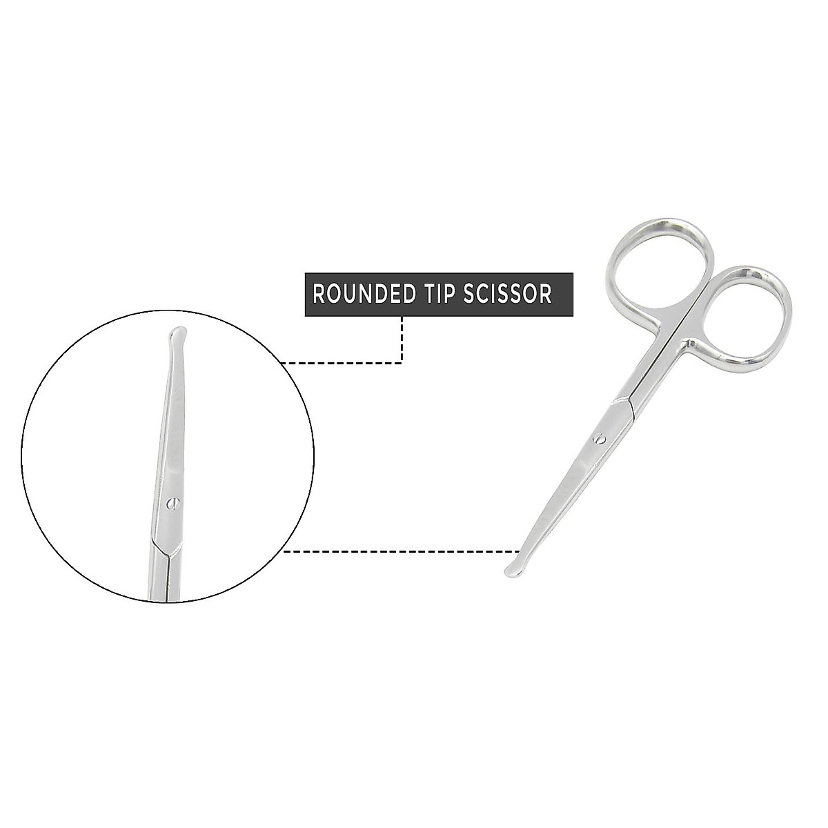 Melwey Rounded Stainless Steel Facial Hair Scissors/Safety Scissor for - Nose, Eyebrows, Facial Hair, Eyelashes, Moustache, Beard Trimming, Baby Nail.