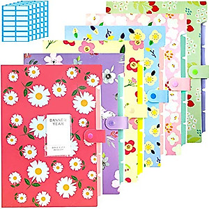 STUs Expanding File Folder - 6 Pack Accordian File Organizer with 5 Pockets Document Accordion Folder and 168 Pcs File Folder Labels for School and Office