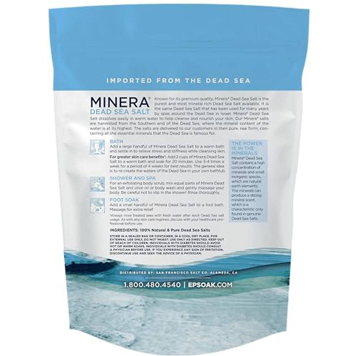 Minera Dead Sea Salt, 100% Pure & Natural, 2 lbs. Fine Grain (0-1.7 mm) Bulk Bag, Easily Dissolving Dead Sea Salts for Soaking & Bathing, Skin Nourishing Fine Sea Salt, Unscented