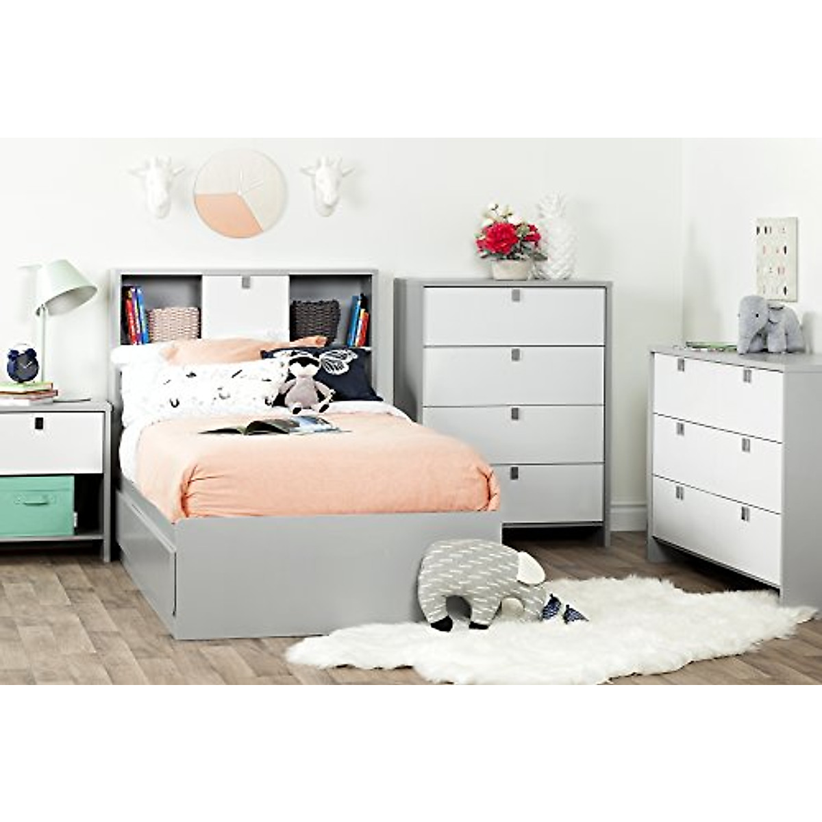 South Shore Mates Bed with 3 Drawers, Twin, Soft Gray