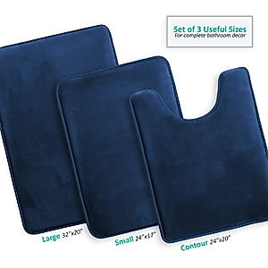 Clara Clark 3 Piece Bathroom Rugs Bath Mat Set, Velvet Memory Foam Bath Mats for Bathroom - Non-Slip, PVC Backing Bath Rugs, Washable Bathroom Rug Mats - Dries Quickly, Blue Bathroom Rug Set
