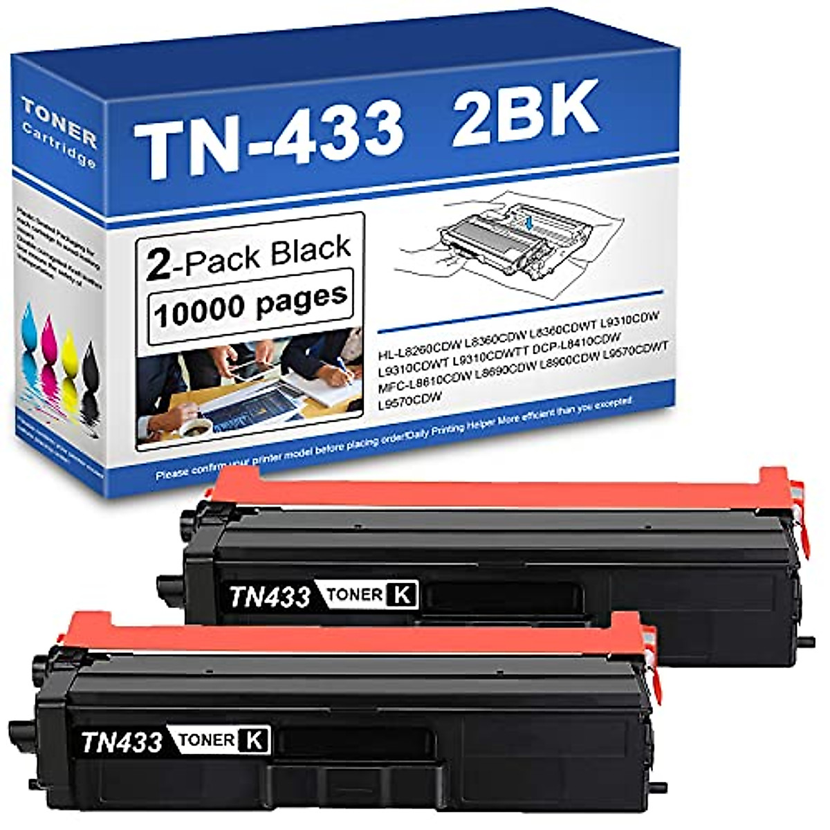 LKKJ 2 Pack TN433BK Black Toner Cartridge Compatible TN-433BK High Yield Toner Cartridge Replacement for Brother HL-L8260CDW L8360CDW L8360CDWT MFC-L8900CDW Printer Toner.