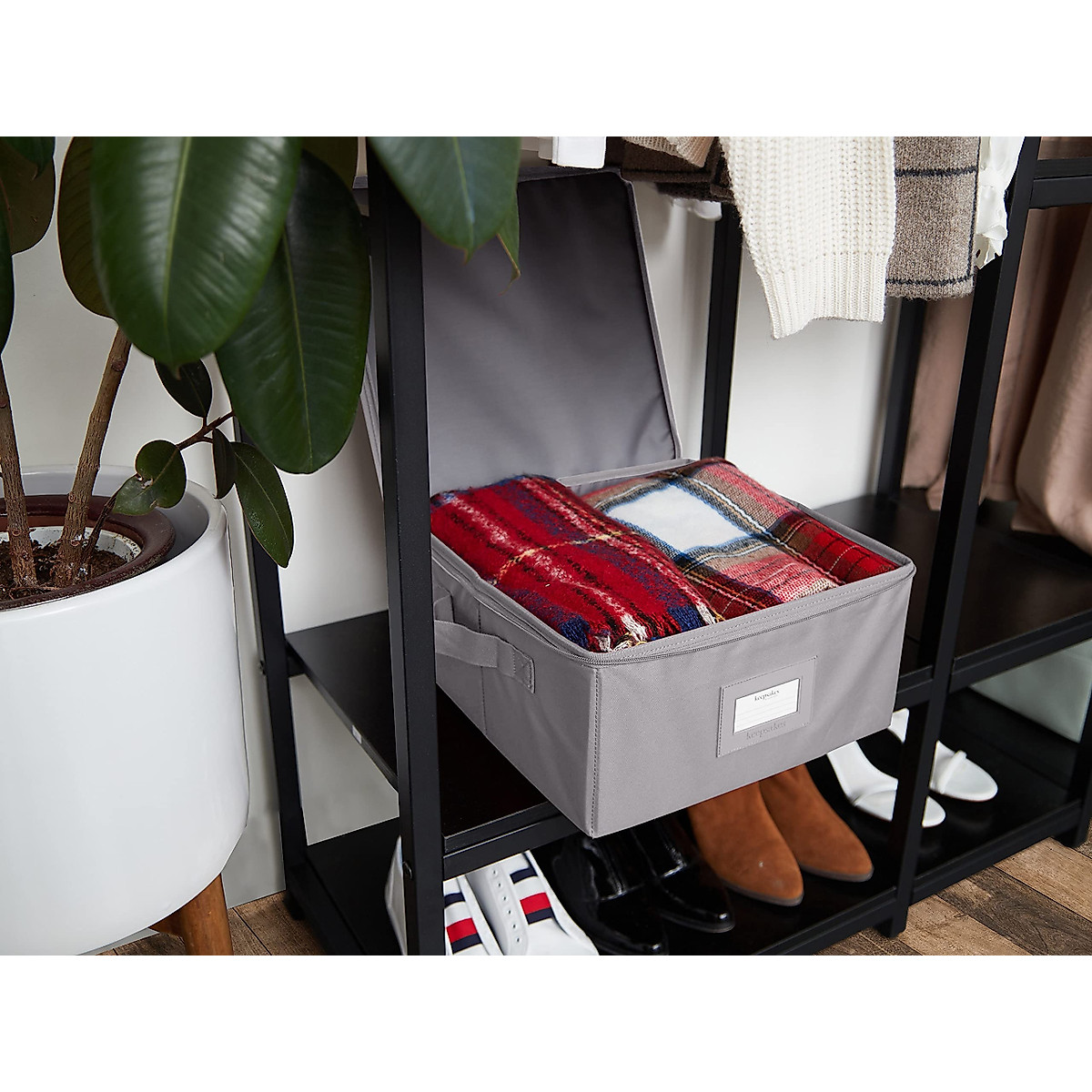 Covermates Keepsakes - Zip-Top Storage Box - Heavy Duty Polyester- Reinforced Handles - Stackable Design - Indoor Storage, Graphite