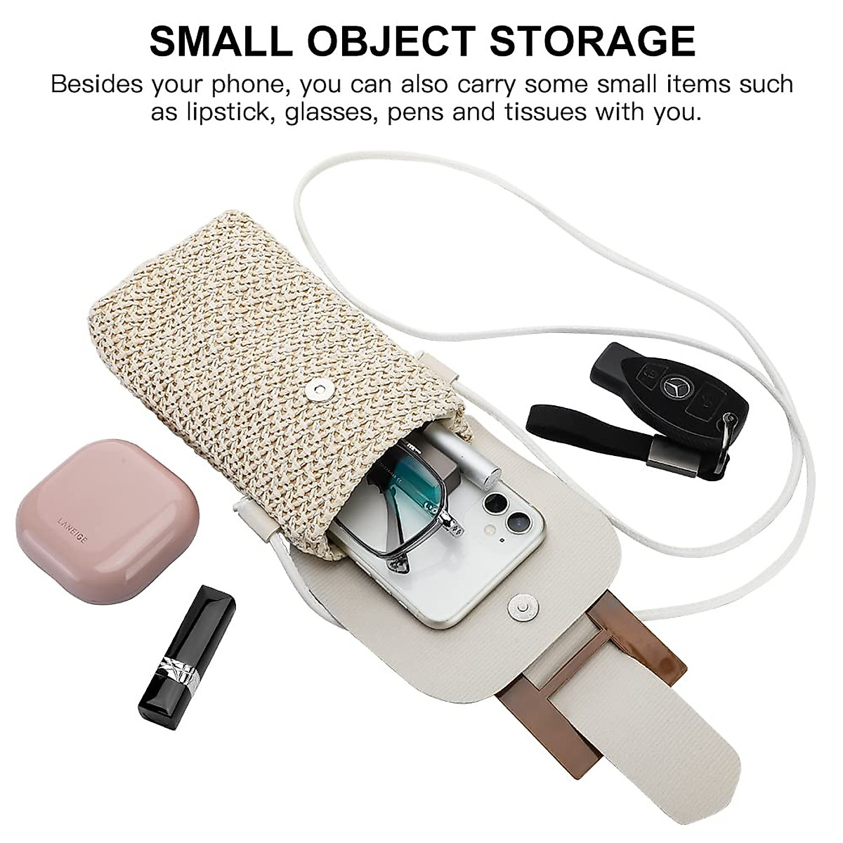 Soleebee Boho One Shoulder Crossbody Phone Bag Small Shoulder Bag Mini Wallet for Women Storage Bag Woven Leather Trim Phone Bag Compatible with Multiple Phone Sizes, Square leather buckle B