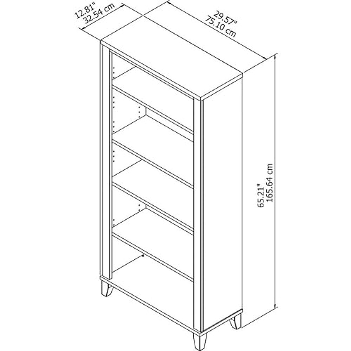 Bush Furniture WC81465 Bookcase, Bookshelf, Large Book Living Room, Home Office, or Entryway, Tall 5 Shelf, Maple Cross