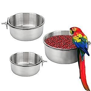 Bird Feeding Dish Cups 3 Pack Parrot Food Bowl Cage with Clamp Holder Stainless Steel Birdcage Coop Water Feeder for Cockatiel Conure Budgies Parakeet Macaw Finches Lovebirds Small Animal