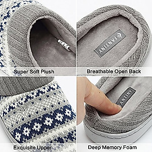 CIOR Women's Memory Foam House Slippers Sweater Knit Embroidered Pattern and Ribbed Hand-Knit Collar-U1MTW014-Navy Blue-38-39