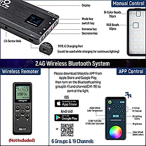 Weeylite RB9 RGB Camera Video Light, App Control 12W Rechargeable LED On Camera Light for RGB Photography Lighting, Portable LED Video Light Panel for DSLR Camcorder TikTok/Twitch Video Recording