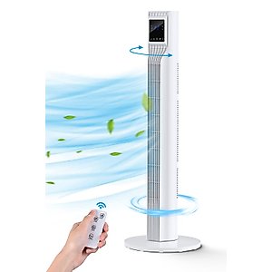 Tower Fan - 36" Bladeless Tower Fan with Remote, 7.5H Timer Quiet Cooling Fan, Oscillating Fan with 3 Speeds & Modes, LED Display, Portable Standing Floor Fan for Home Bedroom Living Room Office