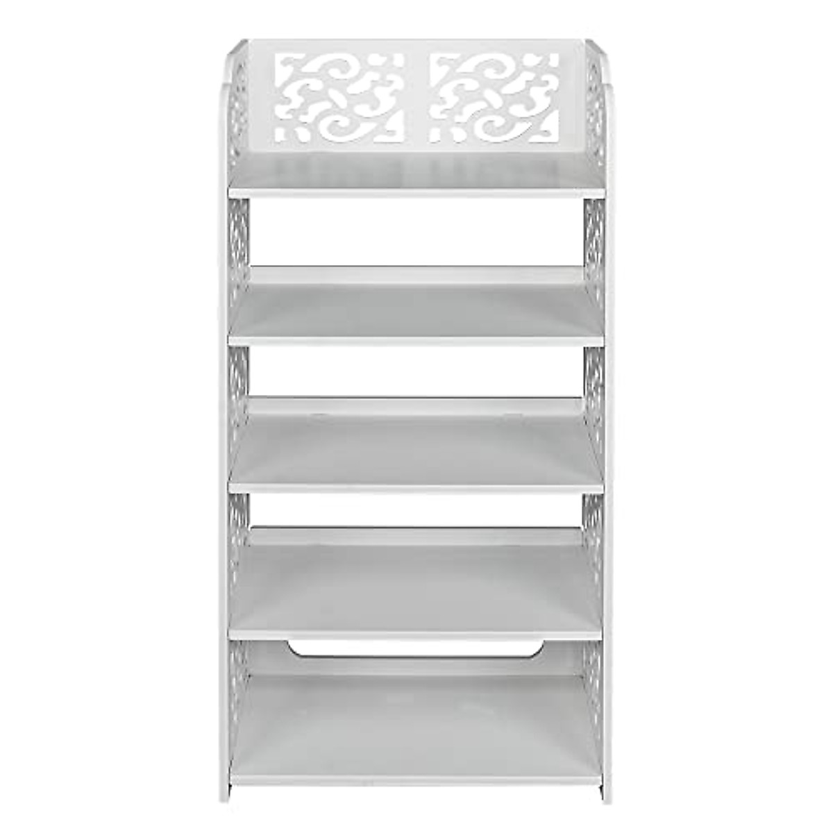 DESIGNSCAPE3D 5 Tiers Shoe Rack, Carved Wood-Plastic Board, White