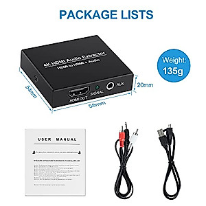 HDMI Audio Extractor 4K, avedio links HDMI to HDMI + 3.5MM Audio Output Converter Adapter Inserter, Support 1080P 3D Compatible with Fire Stick, Xbox, Laptop,Blu-Ray Player