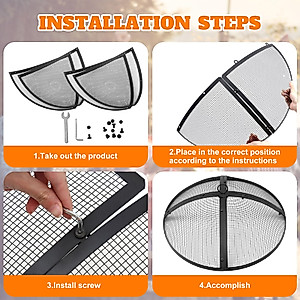 Suzile 22 Inch Heavy Duty Fire Pit Spark Screen Round Mesh Fire Pit Cover Fire Pit Lid Fire Pit Mesh Screen with Handle and Lifter Tool for Outdoor Firepit Stove Fireplace (Black)