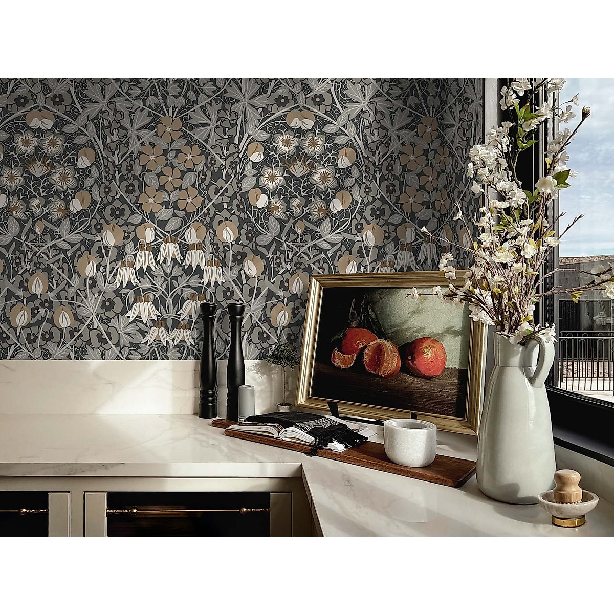 NextWall Tulip Garden Floral Peel and Stick Wallpaper (Wrought Iron & Chamois)