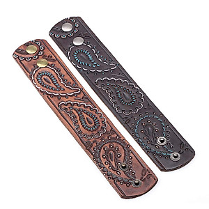 DENTRUN Retro Genuine Leather Bracelet, Adjustable Rock Punk Style Men Cuff Bracelets, Women Wide Belt Vintage Wristband Viking Hippie Jewelry, Steampunk Pirate Mens Accessories Gifts