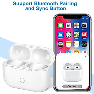 Wireless Charging Case Replacement Compatible with AirPods Pro, AirPods Pro Charger Case with Pairing Sync Button, no AirPods Pro, White