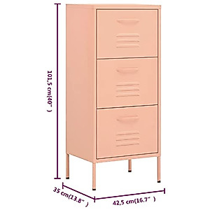 GOLINPEILO Metal 3-Drawer Storage Cabinet, Steel Drawer Storage Organizer, Metal Storage Dresser Cabinet, Office Storage File Cabinet for Home Office Organization, 16.7"x13.8"x40" Pink