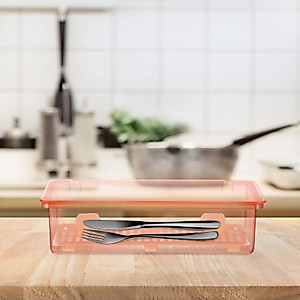Zerodeko Clear Container 2pcs Silverware Organizer with Lid Covered Kitchen Cutlery Tray Plastic Drawer Organizer Tray Utensil Storage Container Dinnerware Holder for Home Storage Drawers