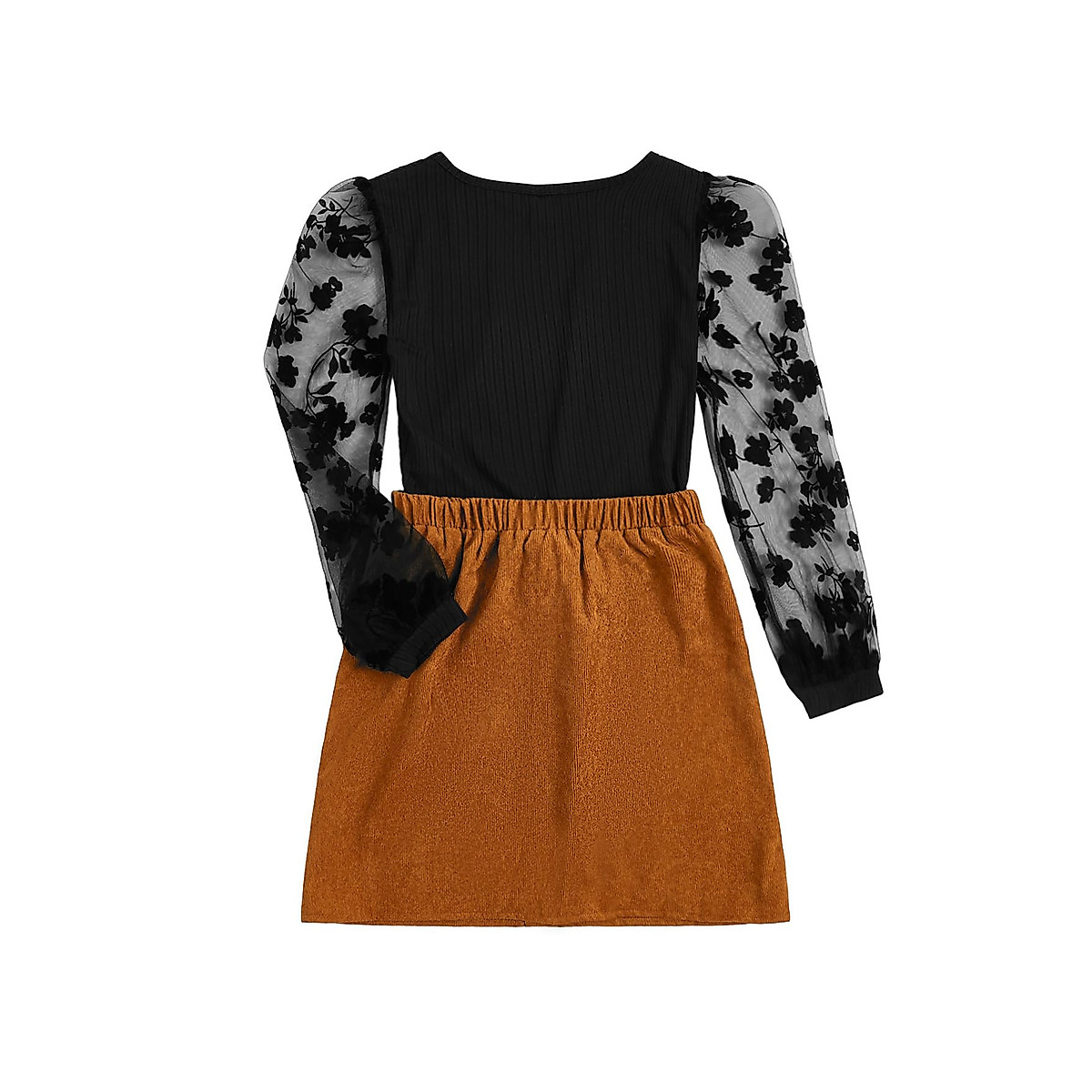 SOLY HUX Girl's Skirt Outfits Long Sleeve Knitted Shirt Sweater Tshirt Tops & Mini Skirt Design Cute Clothes 2 Piece Set Black and Brown 12 Years