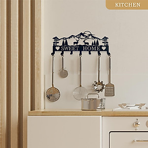 FengPingZi, Key Holder Wall Mount, 2 Pack Metal Black Key Hanger for Wall Decor with 7 Hooks and Brown Organiser Rack for Wall with 4 Hooks for Living Room, Entryway, Bathroom, Kitchen