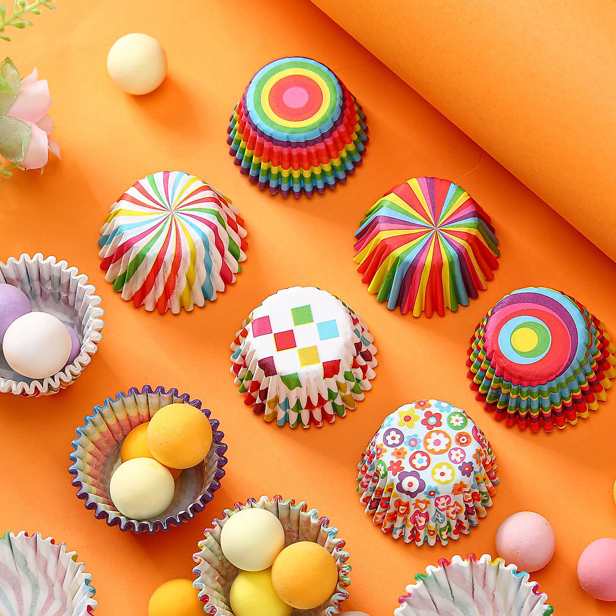 600 count Cupcake Baking Cups Muffin Cupcake Liners Candy Cup Mini Colorful Cupcake Wrappers Rainbow Combo Disposable Baking Cups Set for Birthday Party Wedding Cake Paper Cup Greaseproof Paper