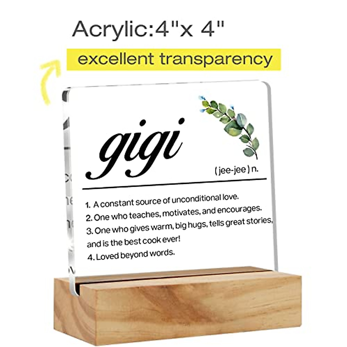 Gigi Gift Grandma Gifts From Grandchildren, Gigi Definition Desk Decor Grandma Best Gigi Acrylic Desk Plaque Sign with Wood Stand Home Office Desk Sign Keepsake