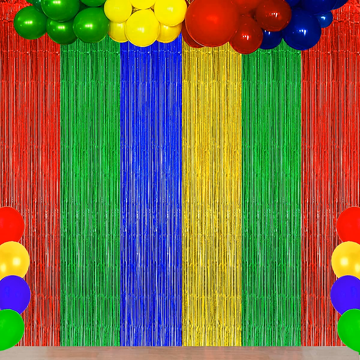 Blue Red Green Yellow Party Decorations, Blue Red Green Yellow Foil Fringe Backdrops Streamer Tinsel Curtains for Graduation Boys Girls Birthday Baby Shower Party Decor (3Pack)