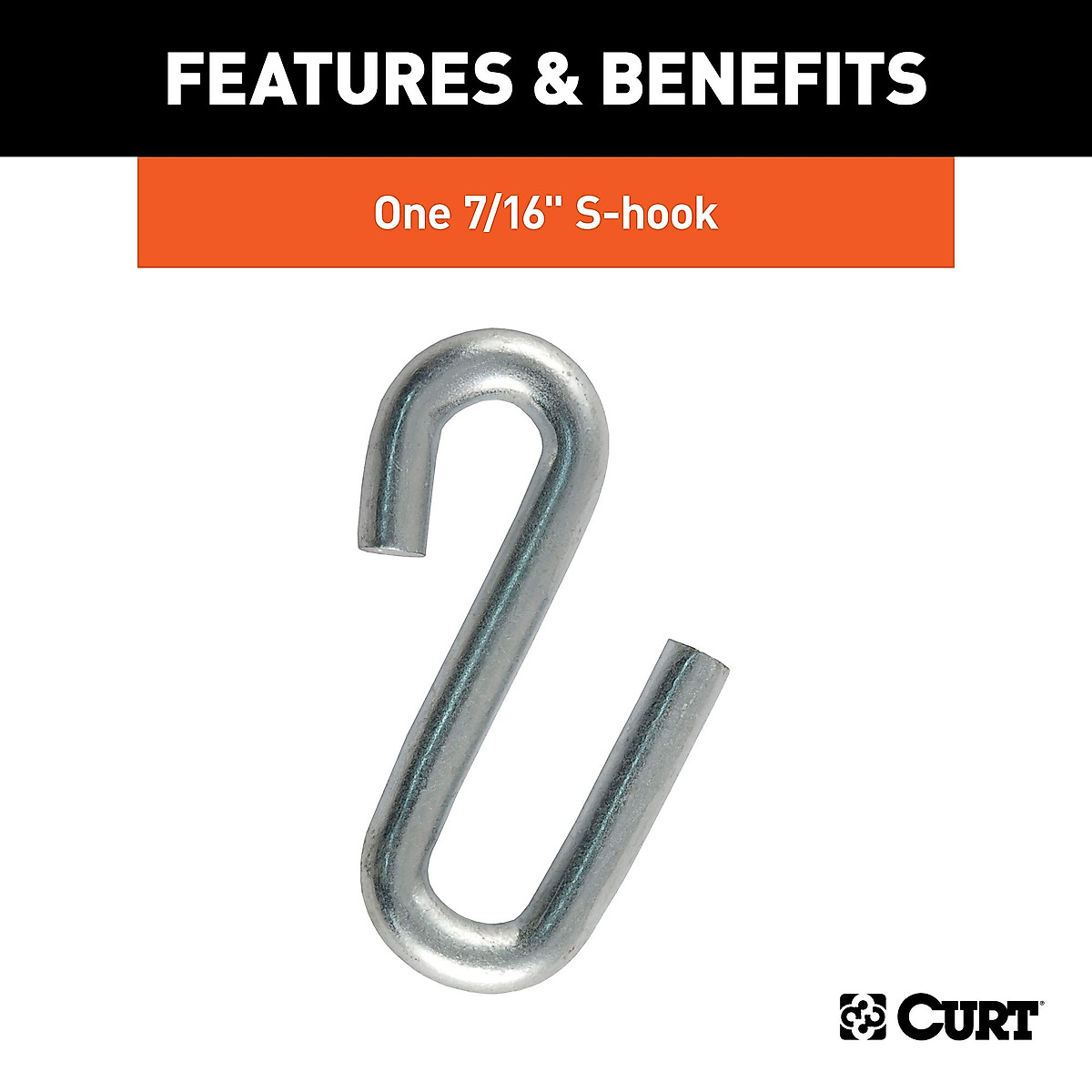 CURT 80040 27-Inch Trailer Safety Chain with 7/16-In S-Hooks, 5,000 lbs Break Strength
