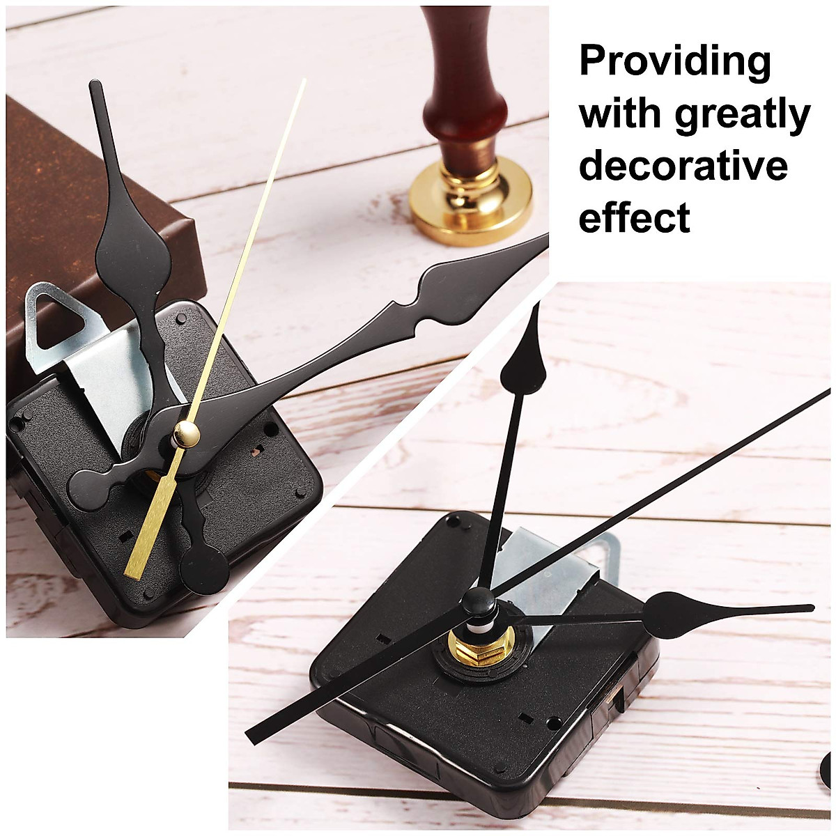 4 Pieces Quartz Clock Movement Mechanism Non Ticking DIY Clock Mechanism with 6 Clock Hands Sets for Repair Parts Replacement (0.5 Inch/ 13 mm, Gold, Black)