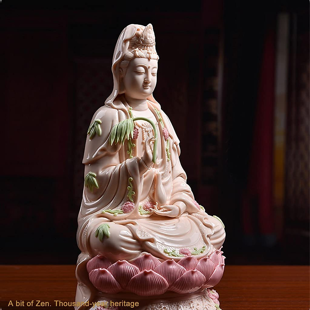 XINJDM Etchings Guan Yin Statue, Ceramic Quan Yin Buddha, Kwan Yin Statue, Buddha Siting On A Lotus Statue, Home Decor, Best Chinese Feng Shui Gifts. (11 Inches Top Ceramic Guan Yin) (Size : 28x14.5)