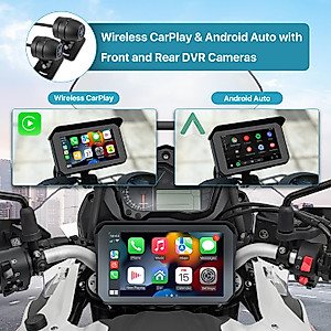 Motorcycle DVR: Wireless Apple Carplay, Android Auto, TPMS, Dual HD 1080P Cameras, GPS, G-Sensor, Siri & Google Voice, 5-Inch IPS Touch Screen, WiFi, Bluetooth, TF Card, Waterproof TTXSCAM MT01