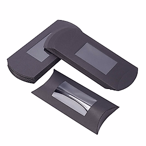 BENECREAT 30pcs 6x3x1 Inches Black Kraft Paper Pillow Boxes with Clear Window, Candy Packaging Box Treat Box for Birthday Wedding Party