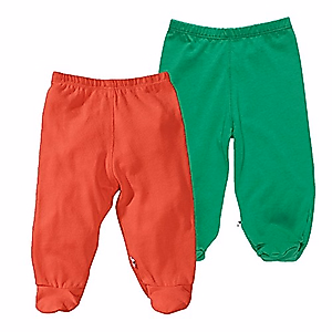 Babysoy Eco Footie Pants Unisex Pack of 2 (3-6 Months, Fern + Tomato)