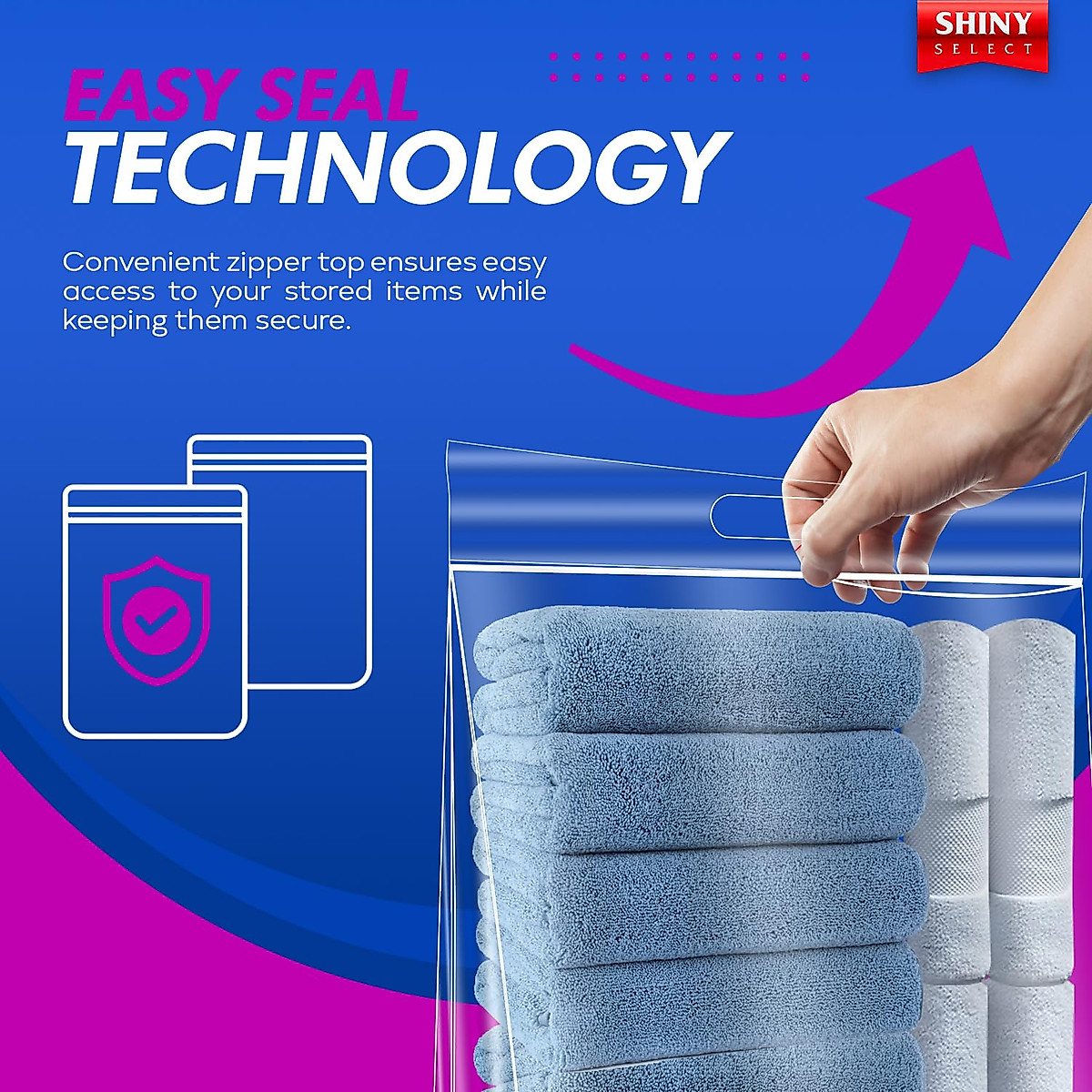 Shiny Select 15 Gallon Jumbo Storage Bag w/Handle & Zipper Top 26x26, 4 Bags - Clear Big Plastic, Extra Large XL, 4 Mil Thick Heavy Duty for Towels, Clothes, Blanket, Pillows, Seasonal Decoration