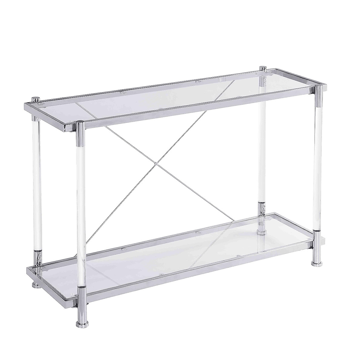 43.3 Inch Chrome Glass Console Table, 2 Tier Narrow Hallway Side Table with Acrylic & Metal Frame, Modern Minimalist End Table Sofa Table (Silver)