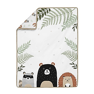 Sweet Jojo Designs Bear Raccoon Hedgehog Forest Animal Woodland Pals Baby Unisex Boy or Girl Nursery Crib Bedding Set - 4 Pieces - Neutral Beige, Green, Black and Grey