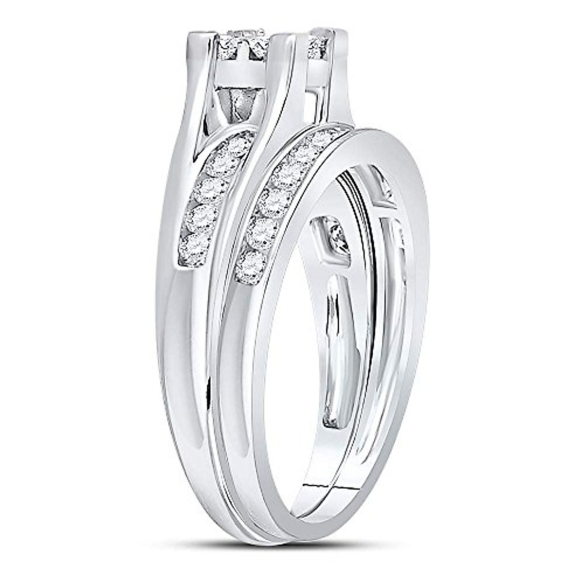 Jewels By Lux 10kt White Gold Womens Diamond Princess Bridal Wedding Engagement Ring Band Set 7/8 Cttw Ring Size 8.5