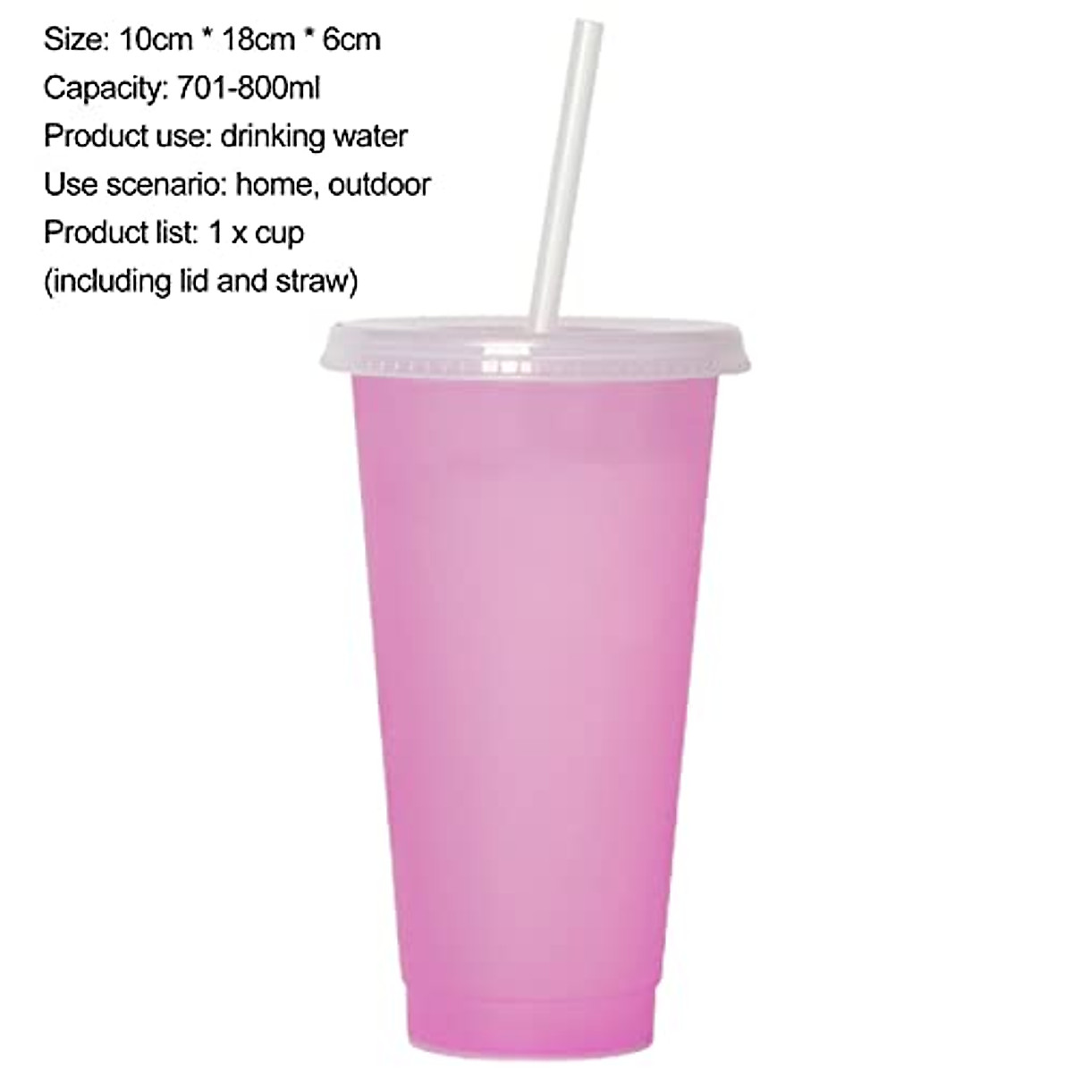 701-800ml Plastic Cup Single-layer Reusable Food Grade High Capacity with Cover Drink Water Multicolor PP Temperature Sensitive