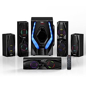 Bobtot Surround Sound Speakers 1200W Peak Power Home Theater System with RGB Lights - 10" Subwoofer 5.1/2.1 Wired Stereo System Strong Bass Bluetooth Input Home Audio System