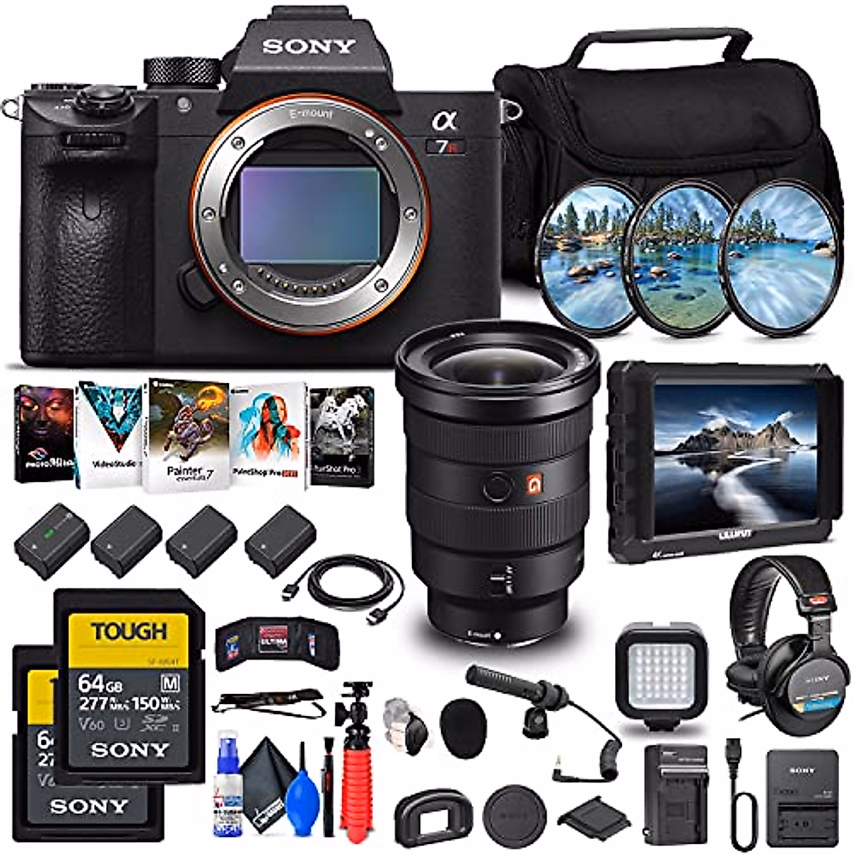Sony Alpha a7R IVA Mirrorless Digital Camera (ILCE7RM4A/B) + Sony FE 16-35mm Lens + 4K Monitor + Pro Headphones + Pro Mic + 2 x 64GB Memory Card + Corel Photo Software + Case + More (Renewed)