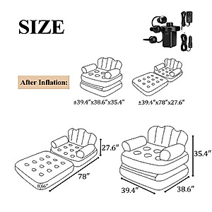 KAERMU Inflatable Sofa with Air Pump Outdoor Adult Lazy Sofa Multifunctional Five in One Inflatable Bed Convenient Foldable Lounge Chair,PVC Flocking,Perfect for Relaxing and Reading（Blue）
