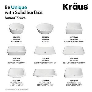 Kraus KSR-9MW Natura Bathroom Sink, Matte White, Square, Semi-Recessed