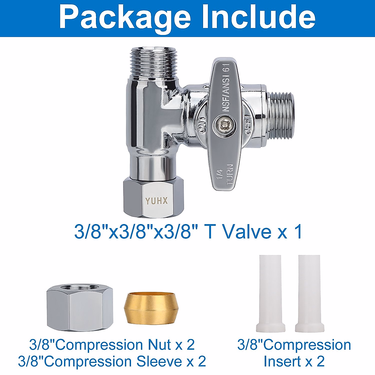Brass Angle Stop Add-A-Tee Valve,3/8 x 3/8" x 3/8 Compression Water Splitter