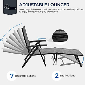 Yaheetech Outdoor Folding Chaise Lounge Set of 2 Patio Reclining Chairs w/Adjustable 7-Position Back for Beach Pool Garden Yard Deck Gray