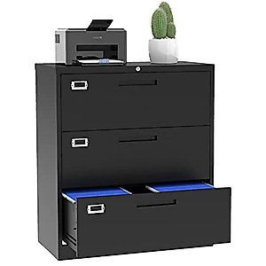 MIIIKO Lateral File Cabinet 3 Drawer, Metal Filing Cabinet with Lock for Home Office, Large Storage File Organizer for Hanging File Folders,Easy Assemble