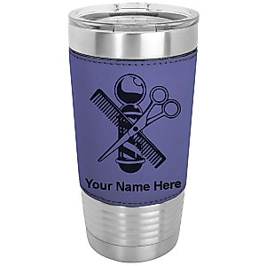 LaserGram 20oz Vacuum Insulated Tumbler Mug, Barber Shop Pole, Personalized Engraving Included (Faux Leather, Dark Purple)
