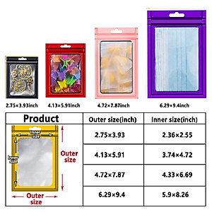 ODDIER 5 colors Matte Foil Mylar Resealable Ziplock Bag,Each Size 20pcs Slider Seal Technology Storage Bags Grip Food Containers Organization ,Plastic Packaging Bags for Party Favor Food