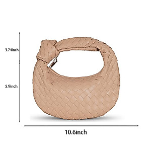 Handmade Woven Pu Leather Handbag, Hobo Bags For Women, Fashion Woven Design Clutch Bag Beige Shoulder Bag