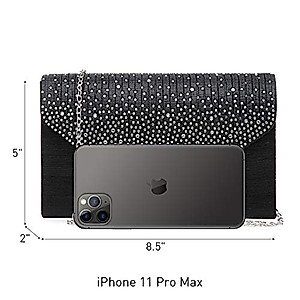 Dasein Women Satin Evening Bag Rhinestone Clutch Purse Wedding Prom Purse Formal Cocktail Party Handbag (Black)