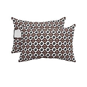 Recliner Head Pillow Ledge Loungers Chair Pillows with Insert HDrawn Brown Cube Plaid Coffee Bean Cups Lumbar Pillow with Adjustable Strap Outdoor Waterproof Patio Pillows for Beach Pool, 2 PCS