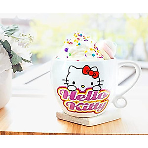 Sanrio Hello Kitty Hearts Ceramic Coffee Cup With Loop Handle | Mug For Tea, Espresso, Cocoa | Holds 16 Ounces